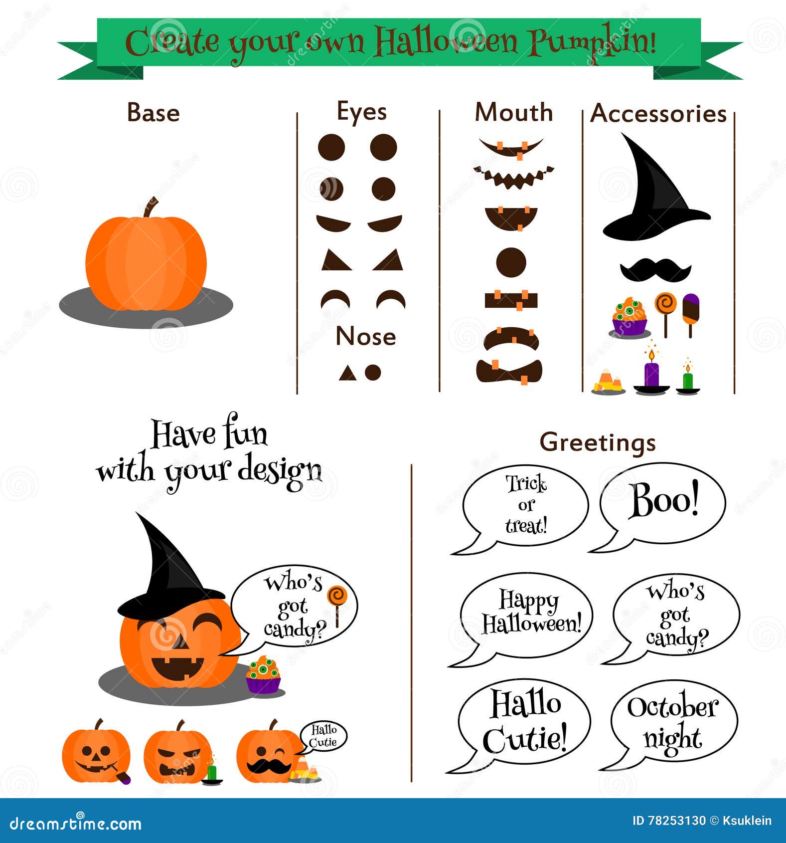 Create Your Own Halloween Pumpkin Character Constructor, Kit. Emoticons ...