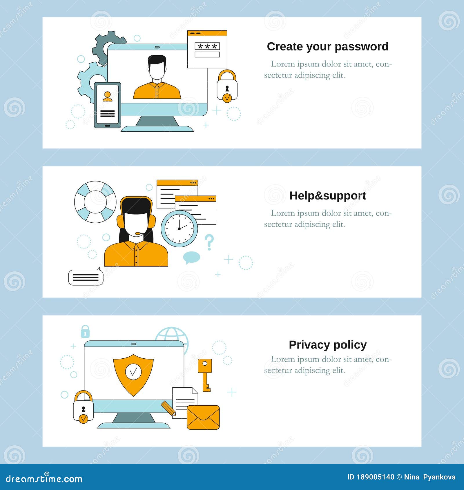 Create Your Password, Help and Support, Privacy Policy Concepts Stock ...