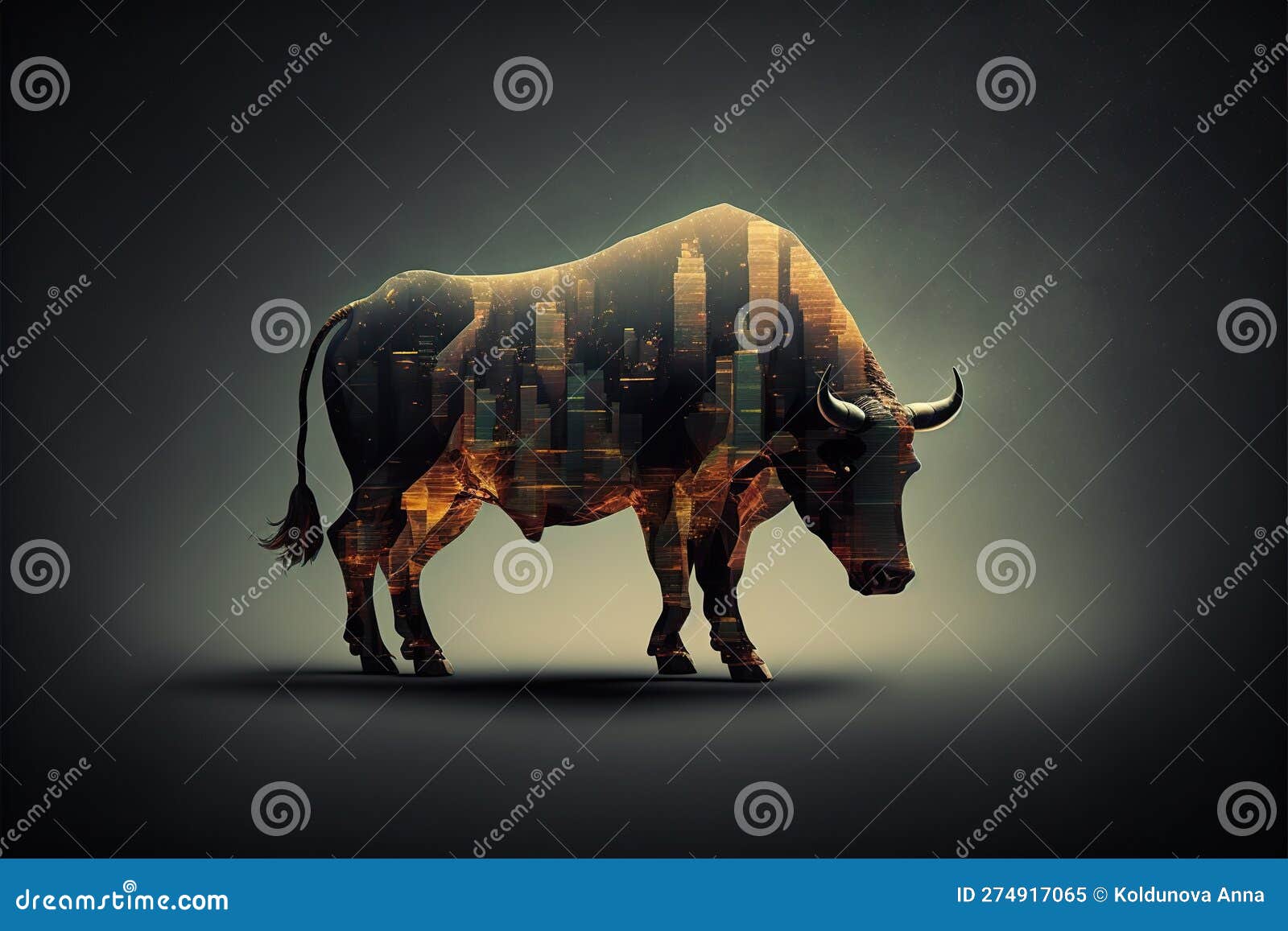 Created with Generative AI Technology. Bull with Finance Info on ...