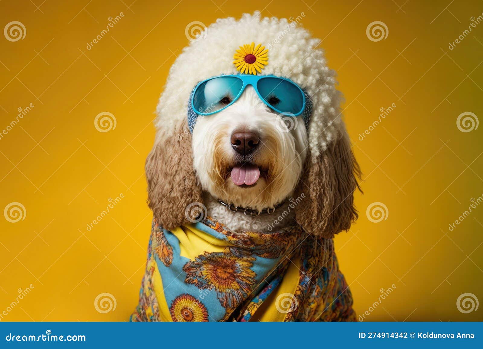 Created with Generative AI Technology. Dog Dressed in Hippy Clothes ...