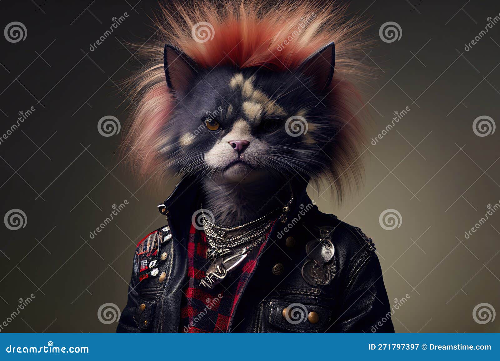 Created with Generative AI Technology. Shot of an Animal Punk Rocker ...