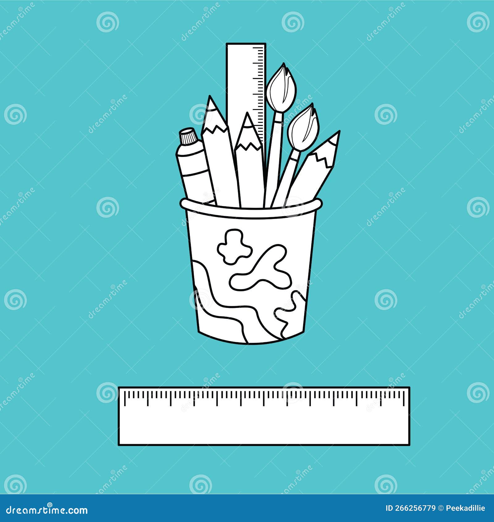 Stationery School Pencil Ruler Digital Stamp Outline Stock Vector ...