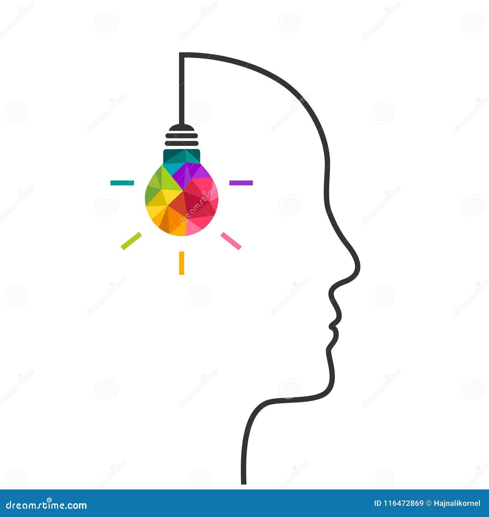 Creatief Het Denken Concept Met Lightbulb En Hoofd Vector Illustratie ...