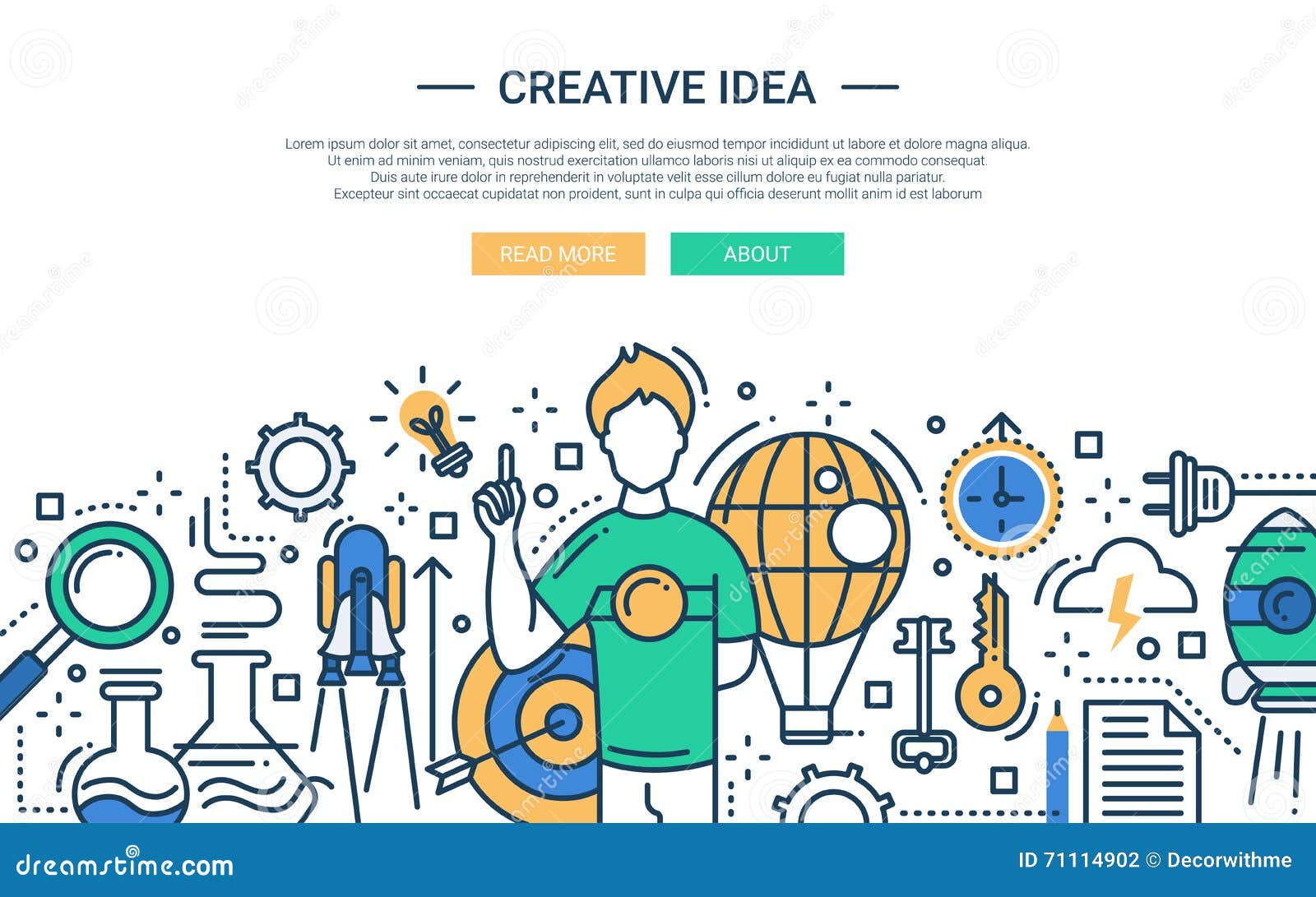 Creatief Idee - De Websitebanner Van Het Lijnontwerp Vector Illustratie ...