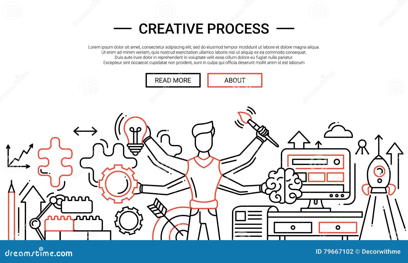 Creatief Proces - De Websitebanner Van Het Lijnontwerp Temlate Vector ...