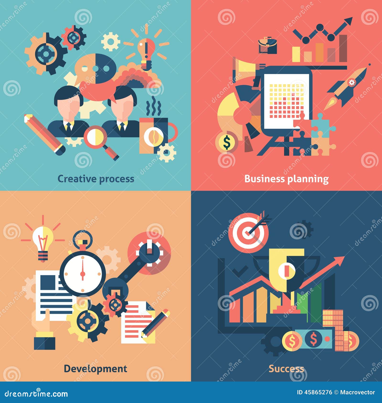 Creatieve Pictogrammen Geplaatst Vlak Vector Illustratie - Illustration ...