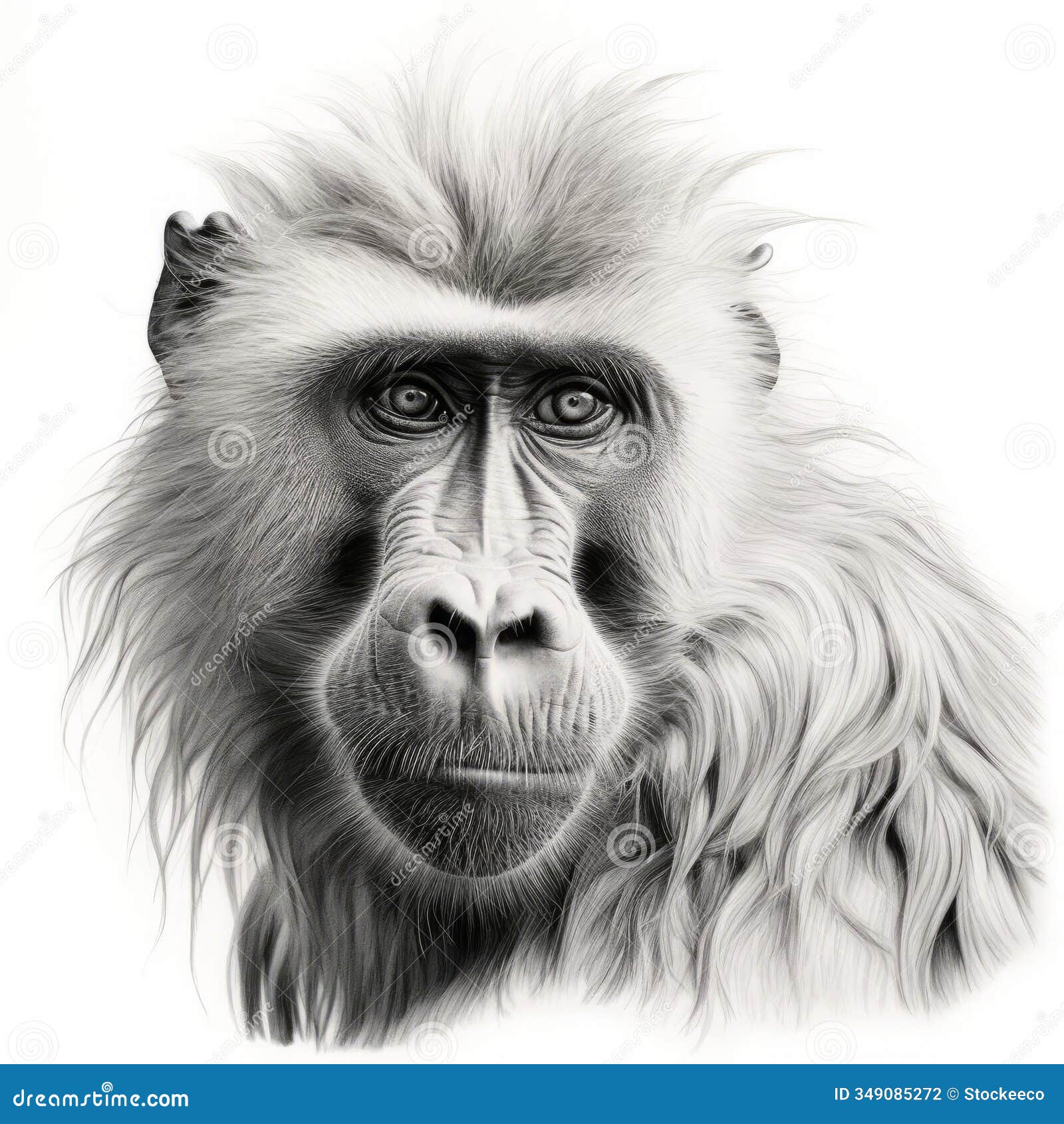 Creating a Bold Baboon Illustration with Black Ink on White Stock ...