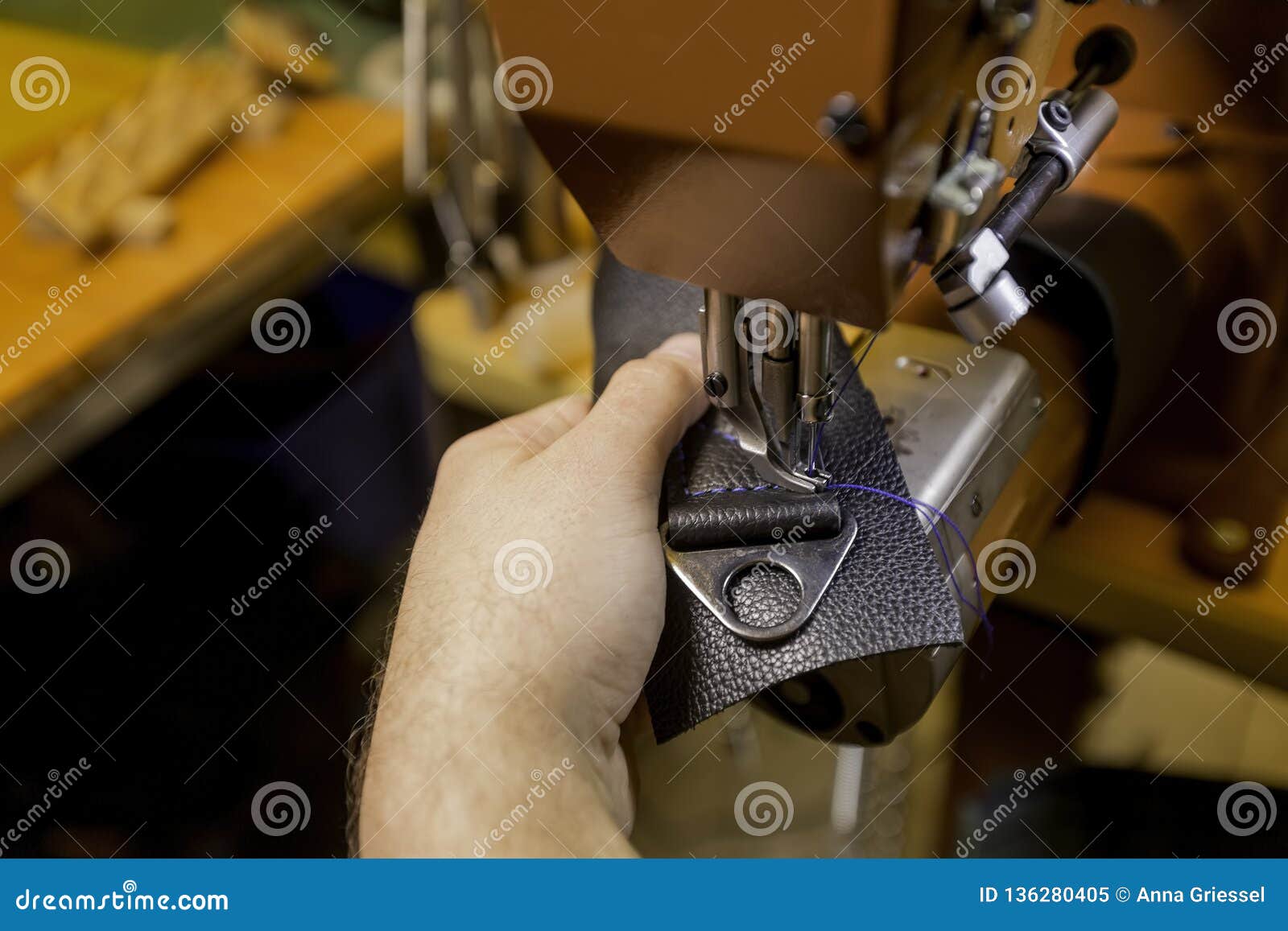 Creating a Box Stitch on Black Leather Stock Image - Image of cobbler ...