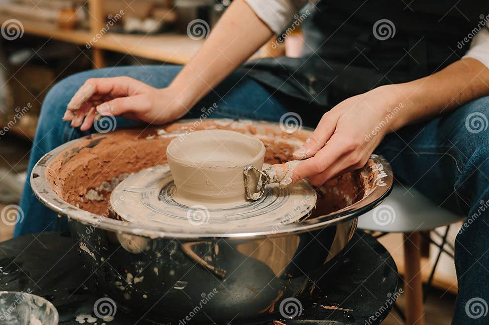Creating Ceramic Earthenware on the Manufacturing. Artisan Forms Clay ...