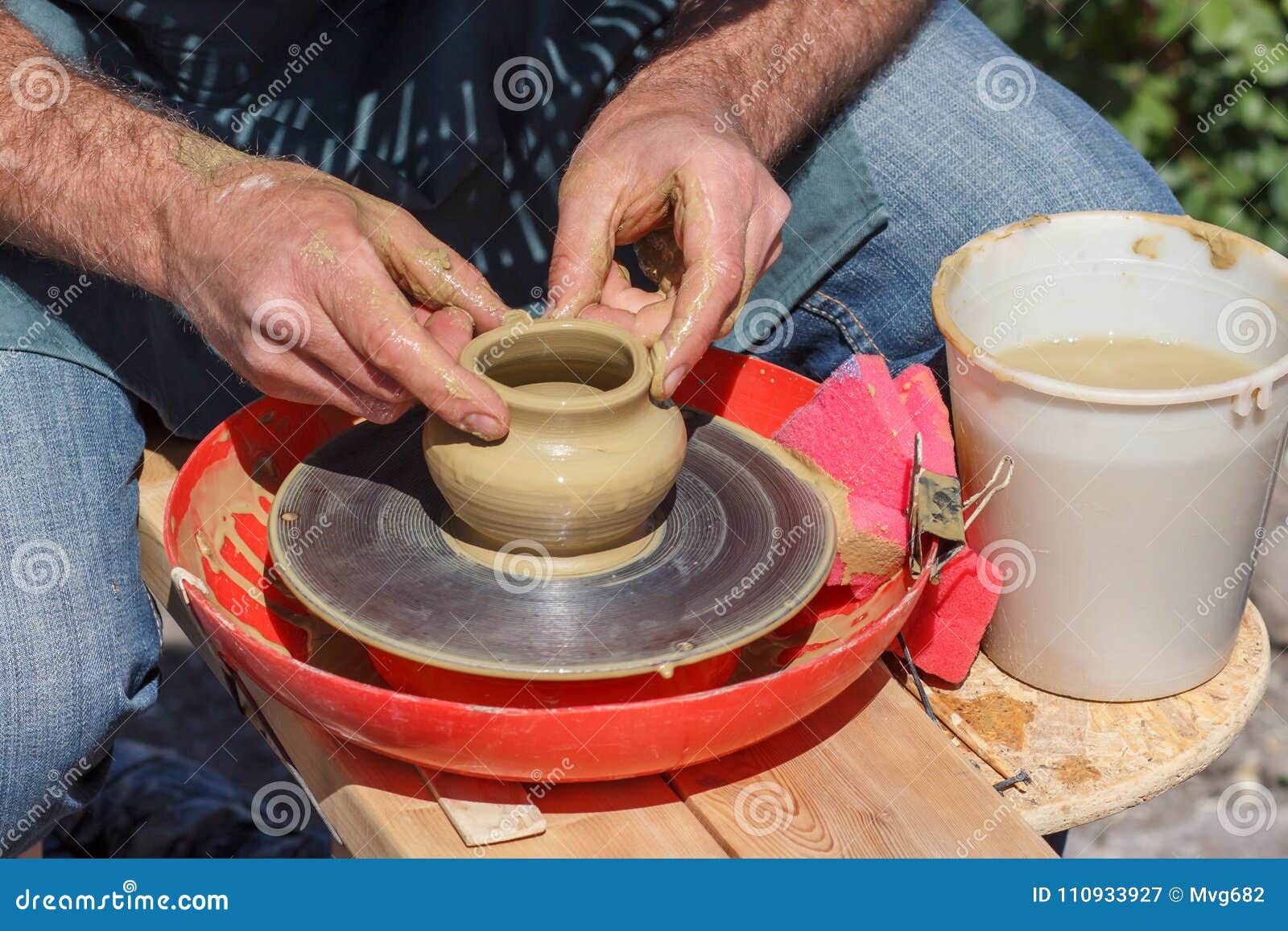 Creating Clay Jar by Hands with Potter Wheel Stock Image - Image of ...