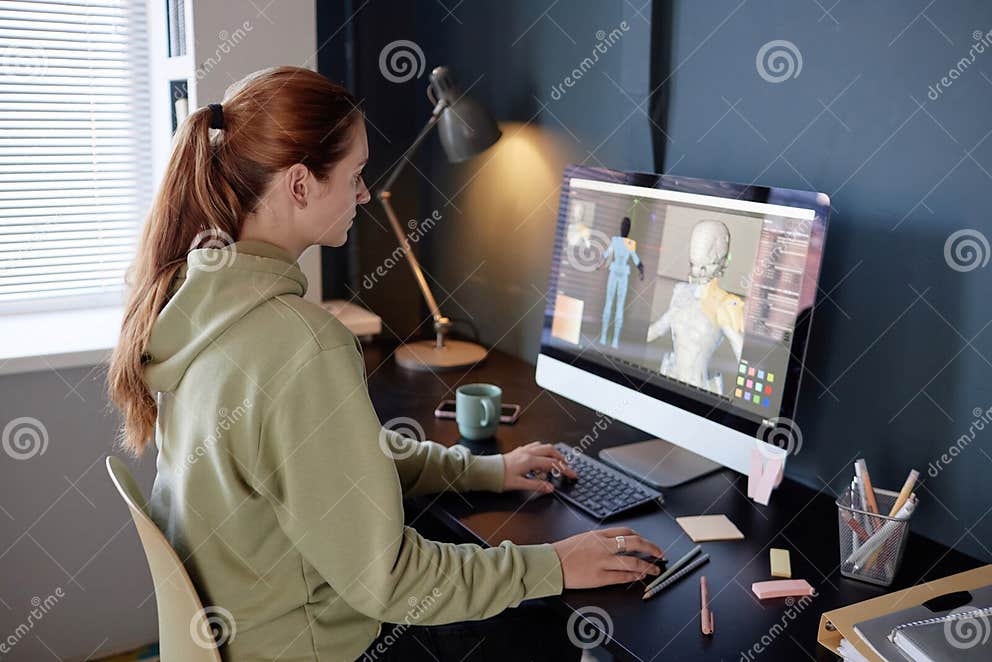 Creating 3D Animation Using Digital Tablet at Workspace Stock Photo ...