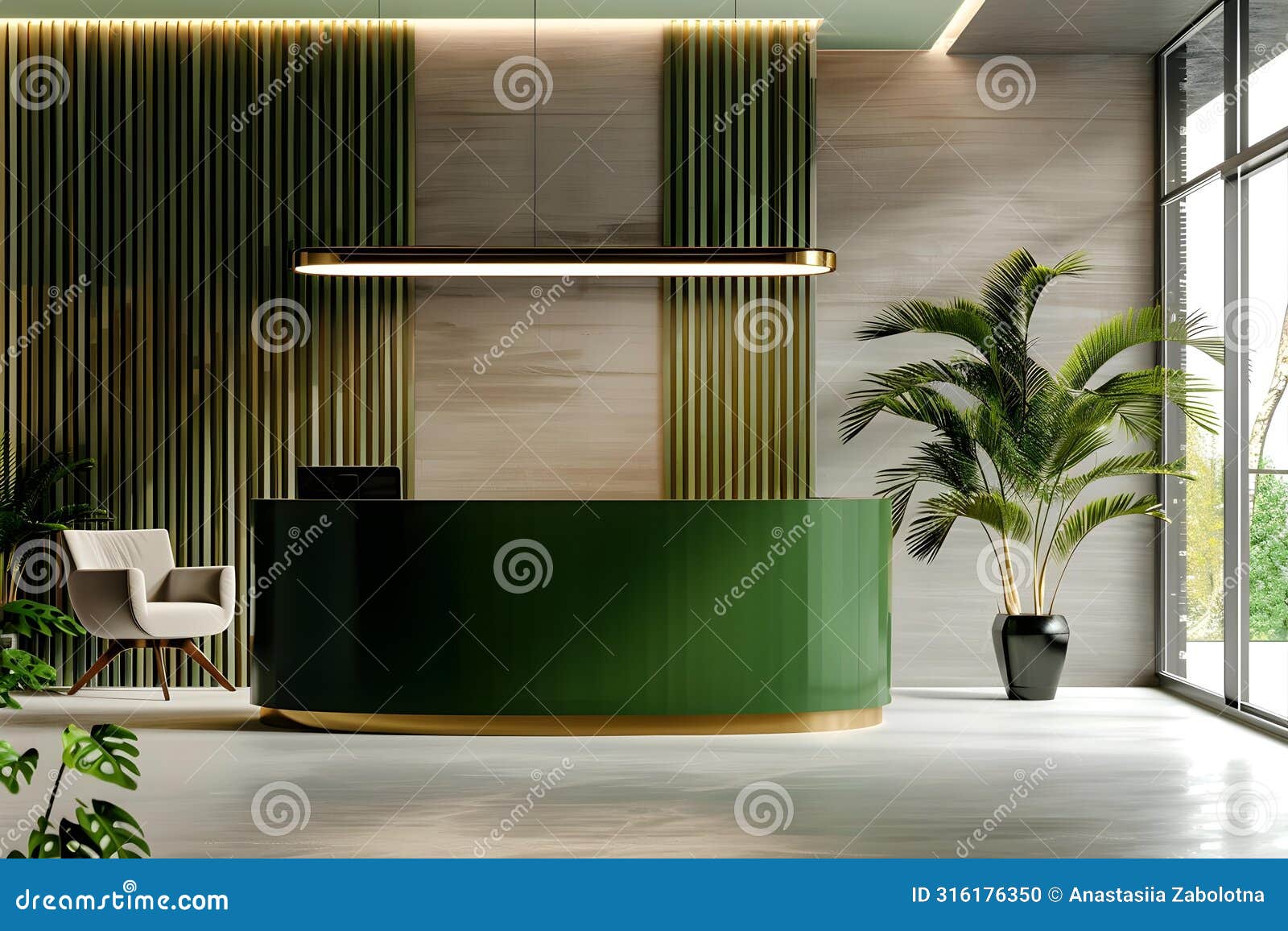 Creating a D Visualization of a Contemporary Green Reception Desk in an ...