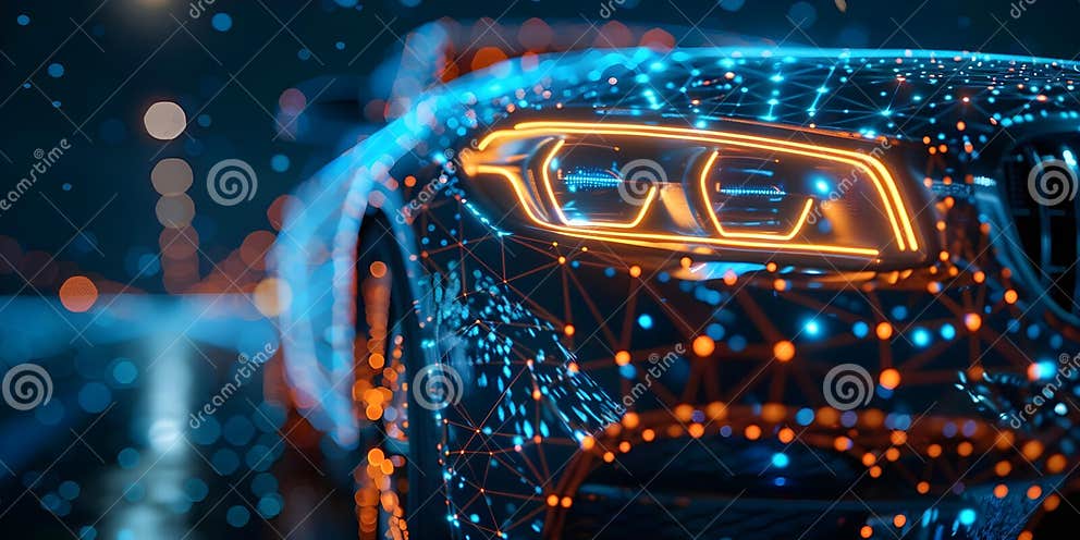 Creating Digital Art of Car Headlight in Studio Using Neural Network Technology. Concept Car ...