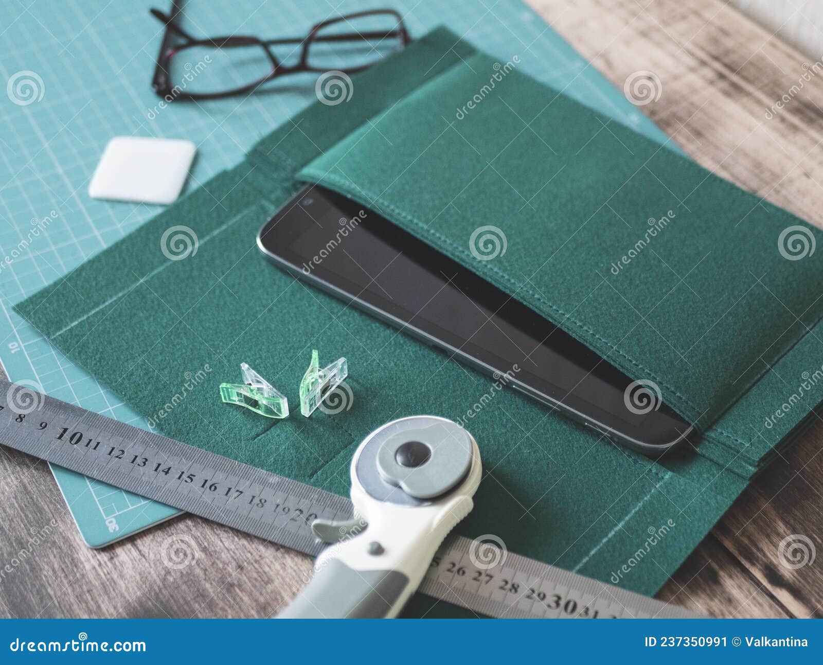 Creating a Felt Case for Tablet, Craft Workshop. Green Felt, a Tablet ...