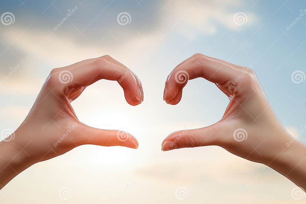Creating Heart Shape with Hands Against Beautiful Sky Stock Image ...