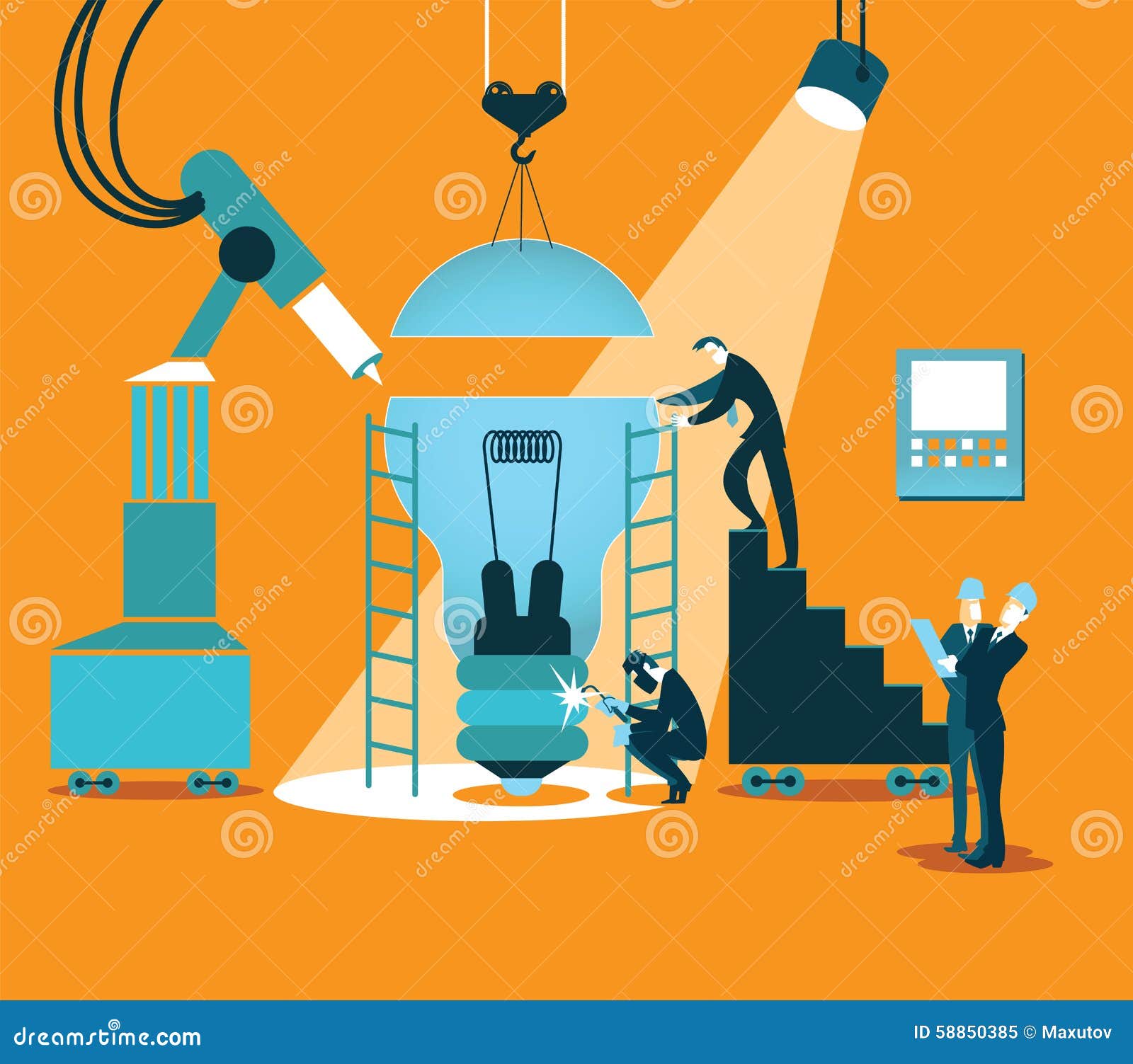 Creating the Idea Together in the Factory Stock Vector - Illustration ...