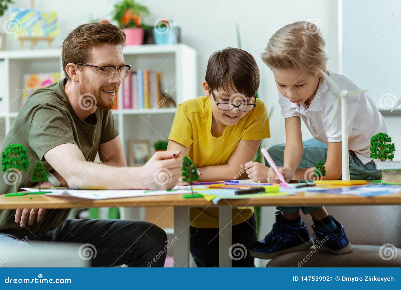 Concentrated Little Boys Being Interested in Drawing Project Stock ...