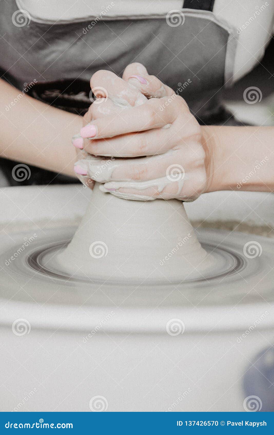 Creating a Jar or Vase of White Clay Close-up. Woman Hands Making Clay ... Creating a Jar or Vase of White Clay Close-up. Woman Hands Making Clay ...