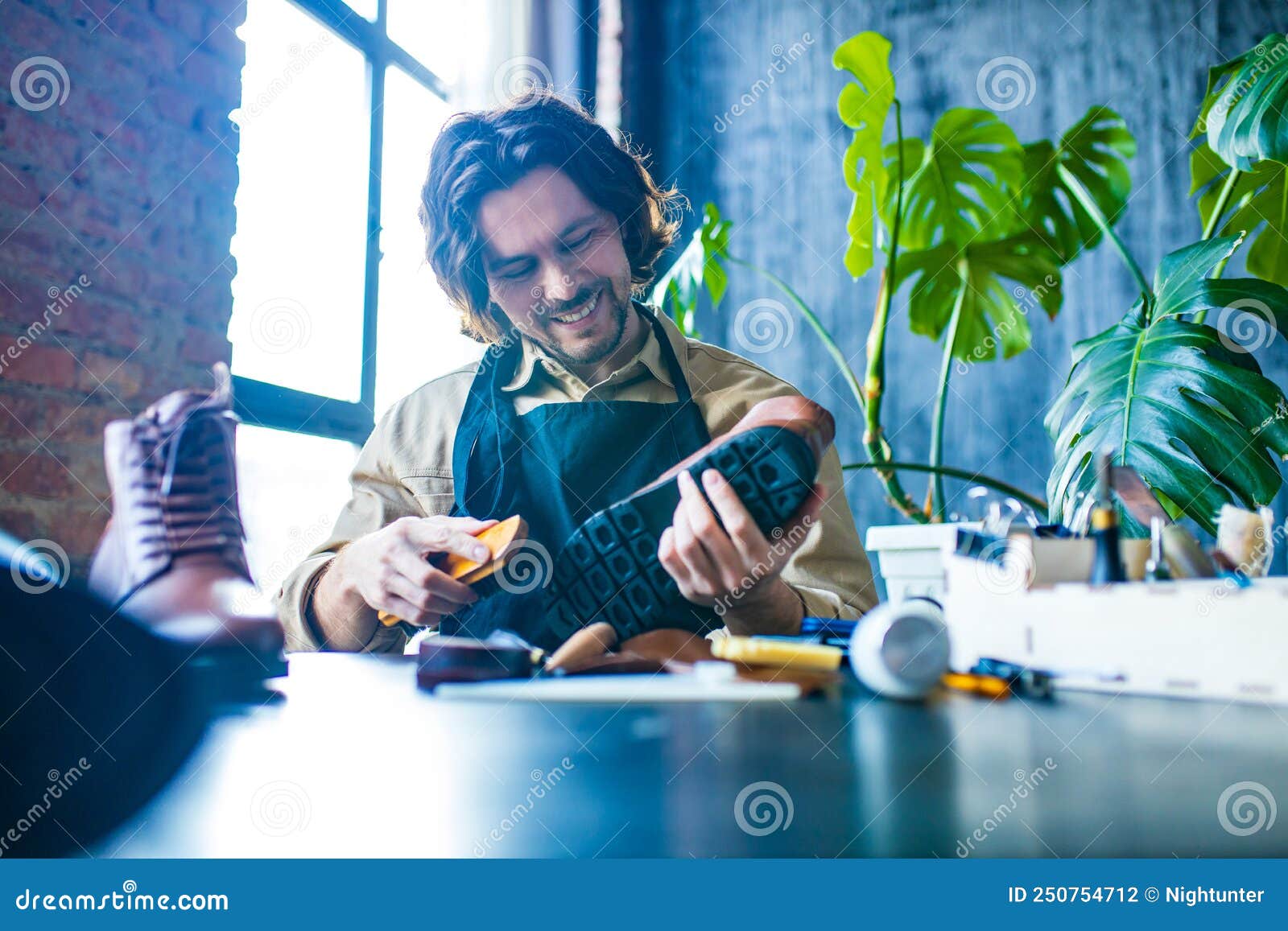 Creating Process of the Leather Things in the Handmade Workshop Stock ...