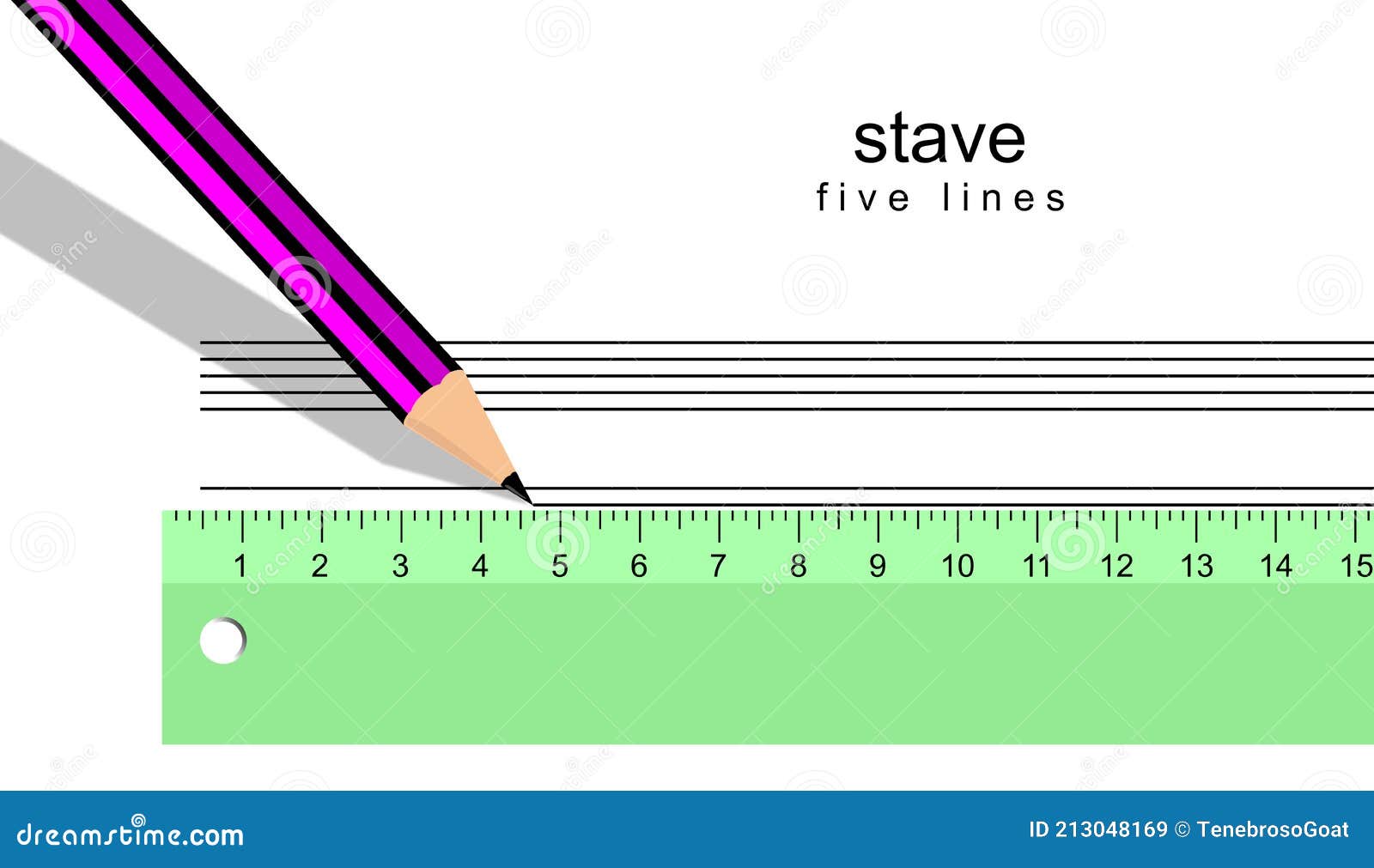 A Pencil and Ruler, Making the Five Lines of the Stave. Illustration ...