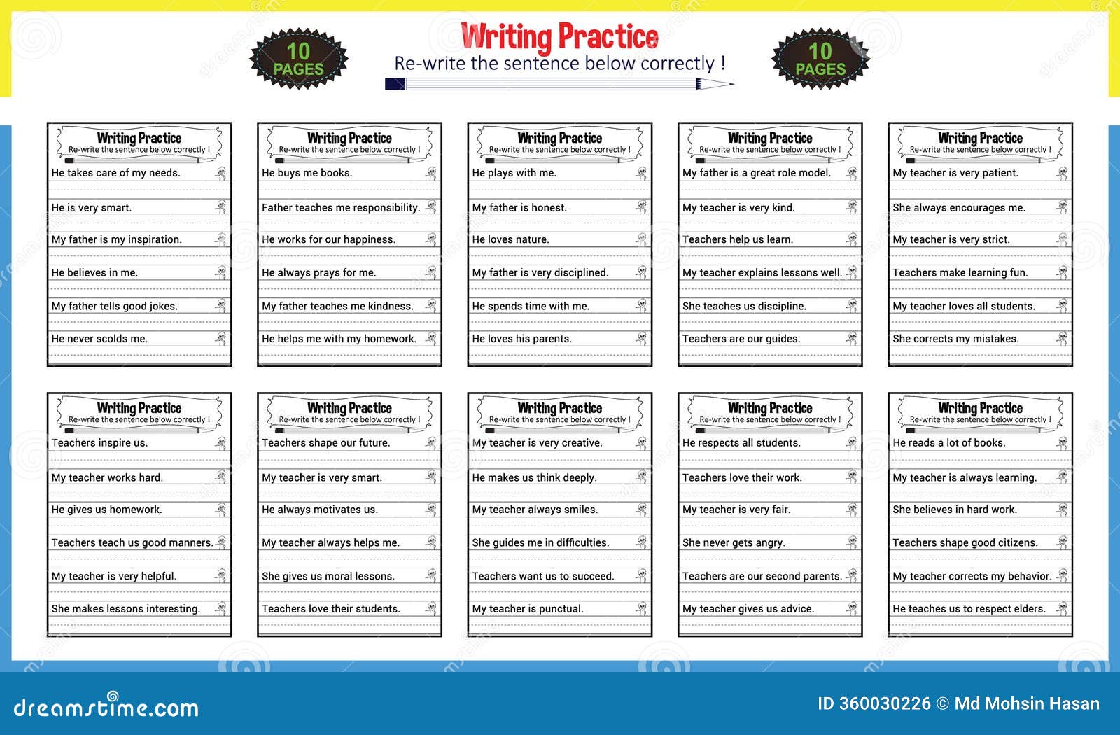 Learn Making Sentence for Children Worksheets Bundle Stock Vector ...