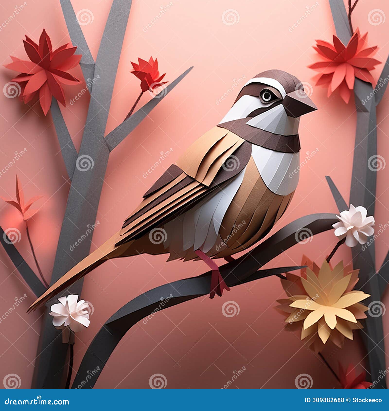 Diy Polygon Sparrow Papercraft Kit With Tree Branch Wall Art Royalty ...