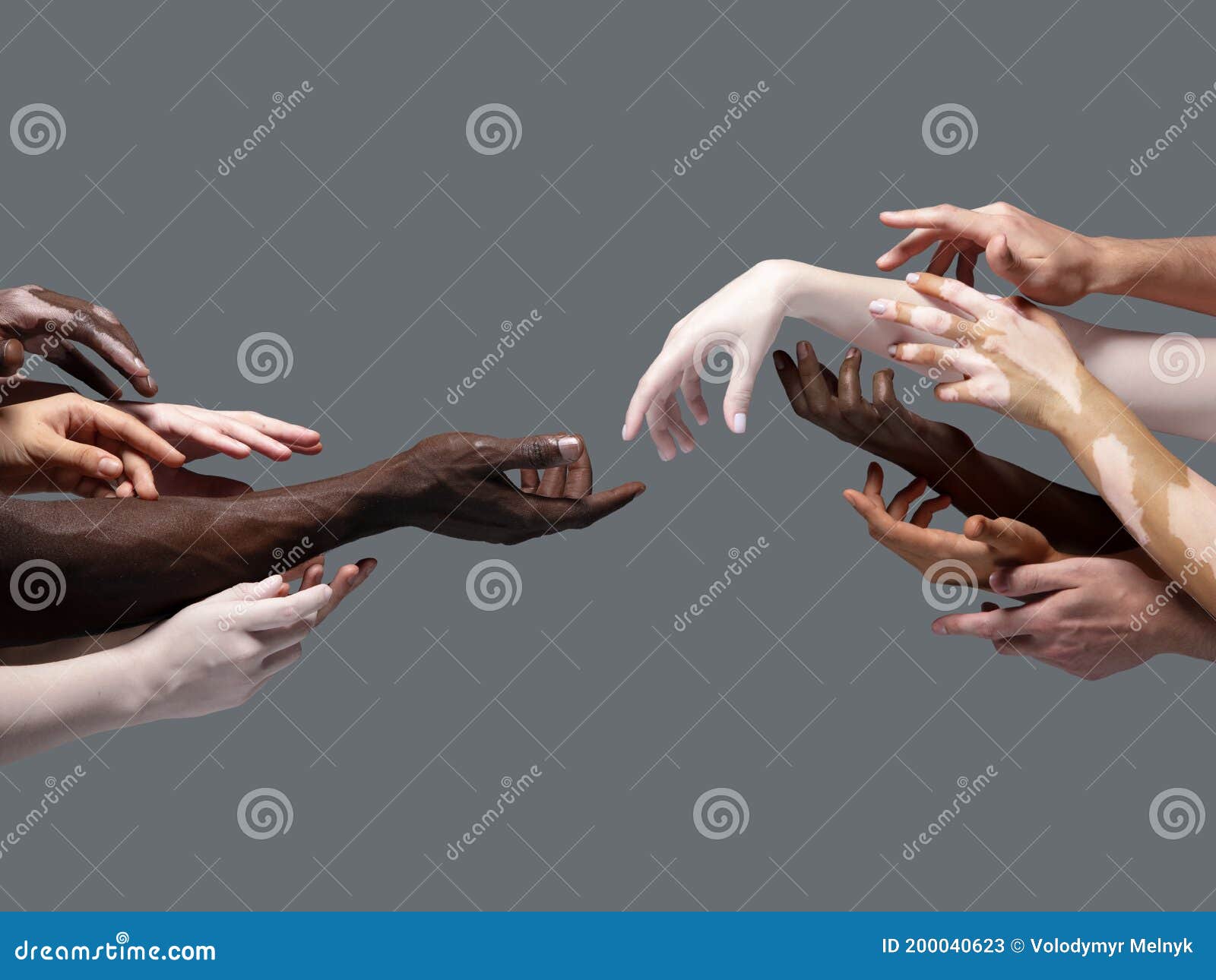 Hands of Different People in Touch Isolated on Grey Studio Background ...