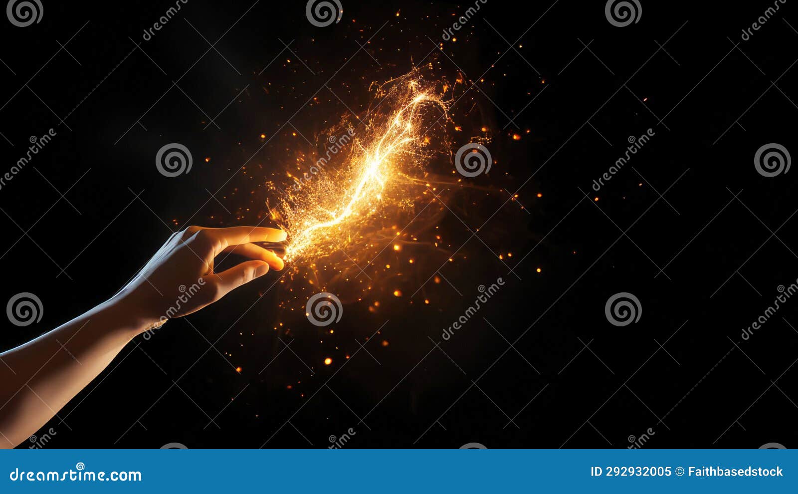 The Creation. Hand Reaching Out Over a Void, with a Spark of Life ...
