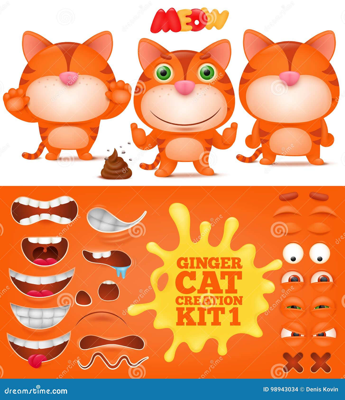 Creation Kit of Ginger Emoticon Funny Cat Stock Illustration ...