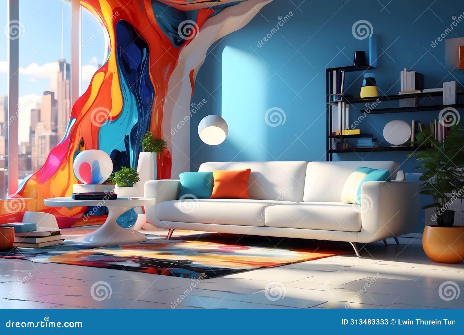 A Creation of a Room of Color Paints in it ,3D Rendor Stock ...
