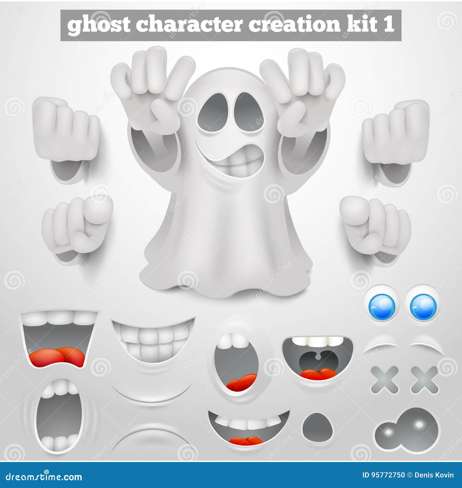 Creation Set Of Halloween Emoticon Ghost Cartoon Character Royalty-Free ...
