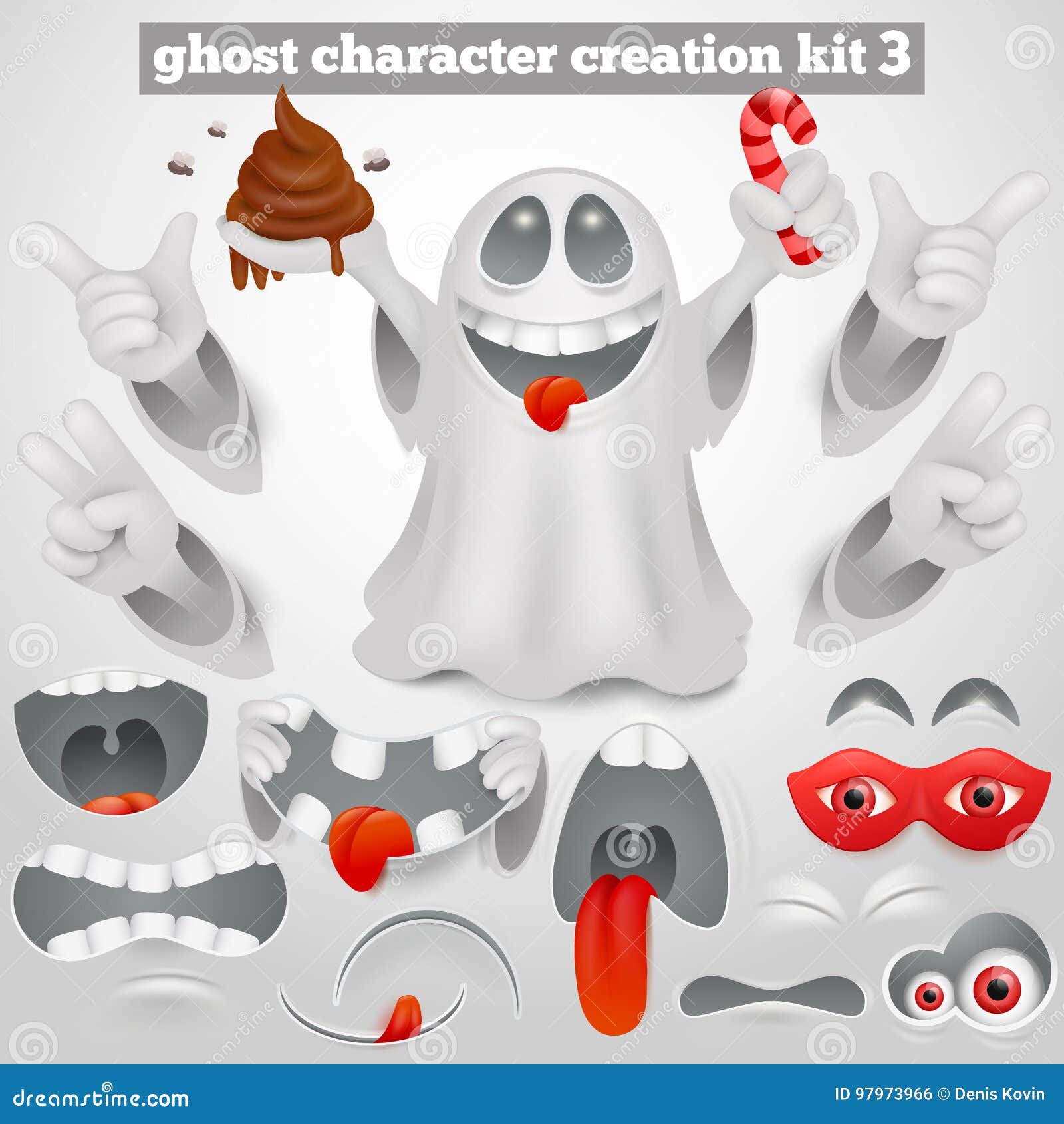 Creation Set of Halloween Emoticon Ghost Cartoon Character. Stock ...