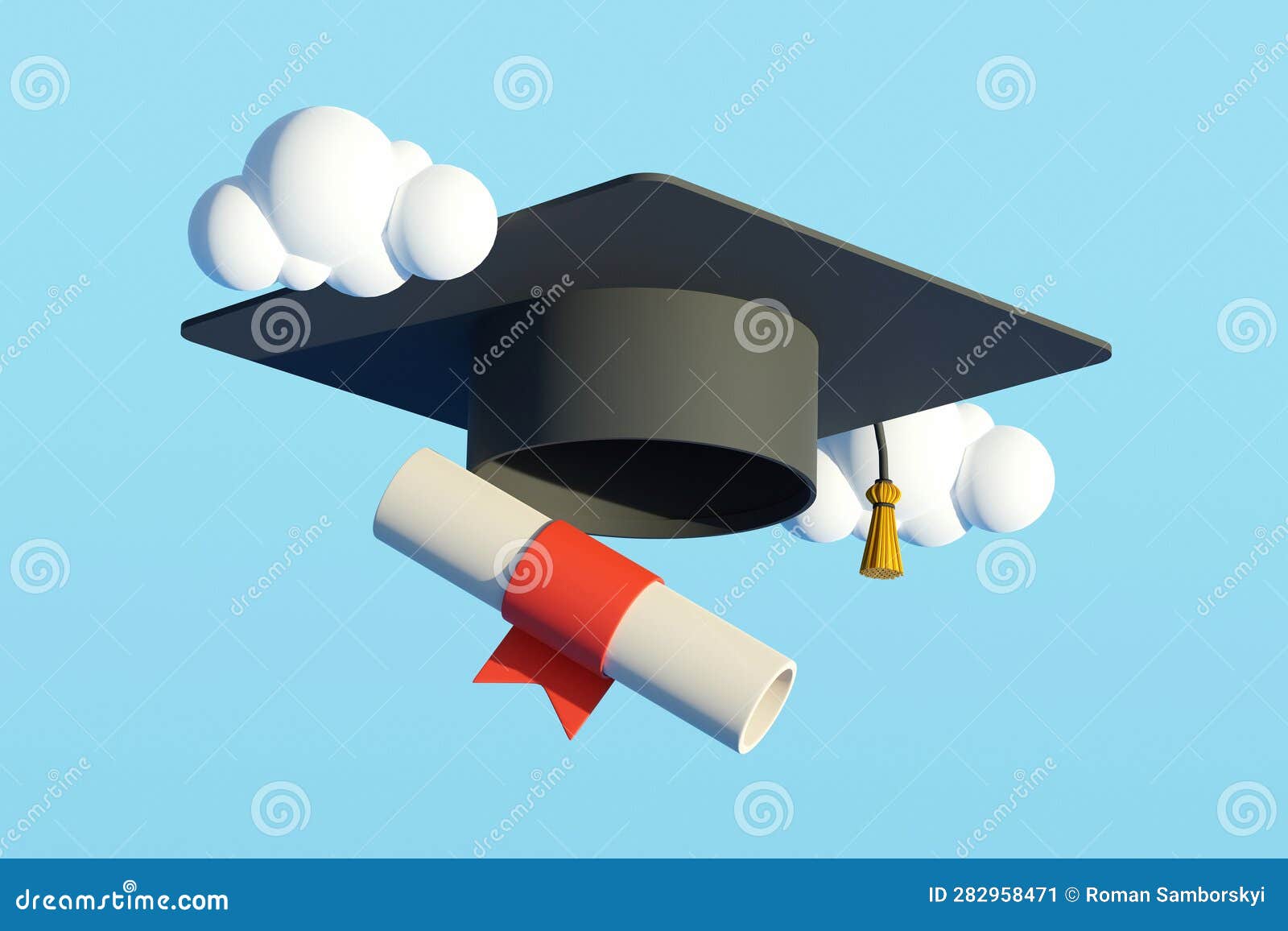 Creative 3d Collage Image of Mortarboard Graduation Hat Scroll Diploma ...