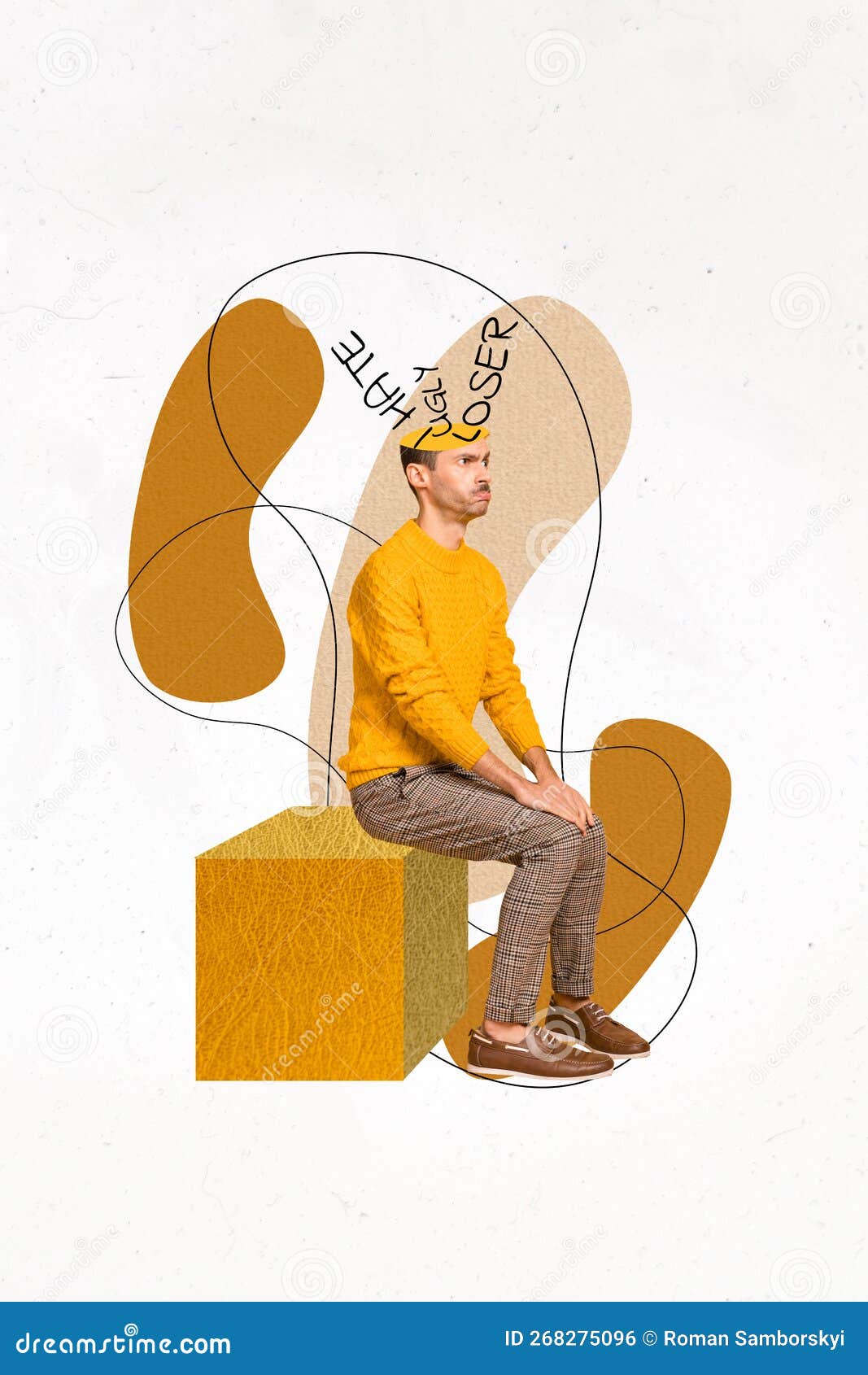 Creative 3d Collage Poster Picture Artwork Of Unhappy Sad Moody Man