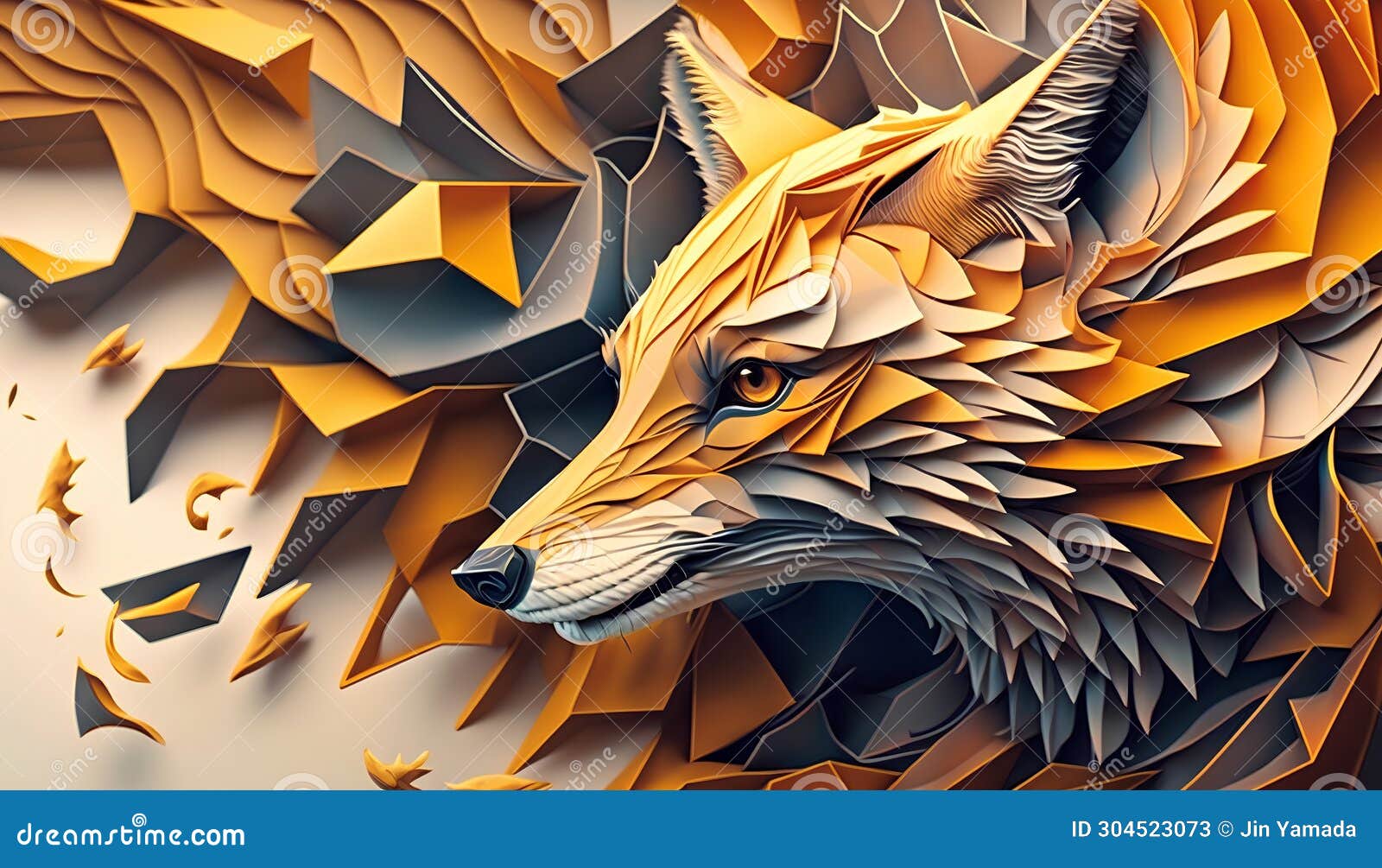 Creative Abstract Background with Polygonal Fox Head. 3d Render ...