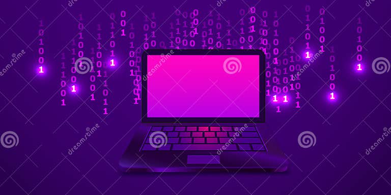 Creative Abstract Binary Code Sketch on Modern Laptop Background ...