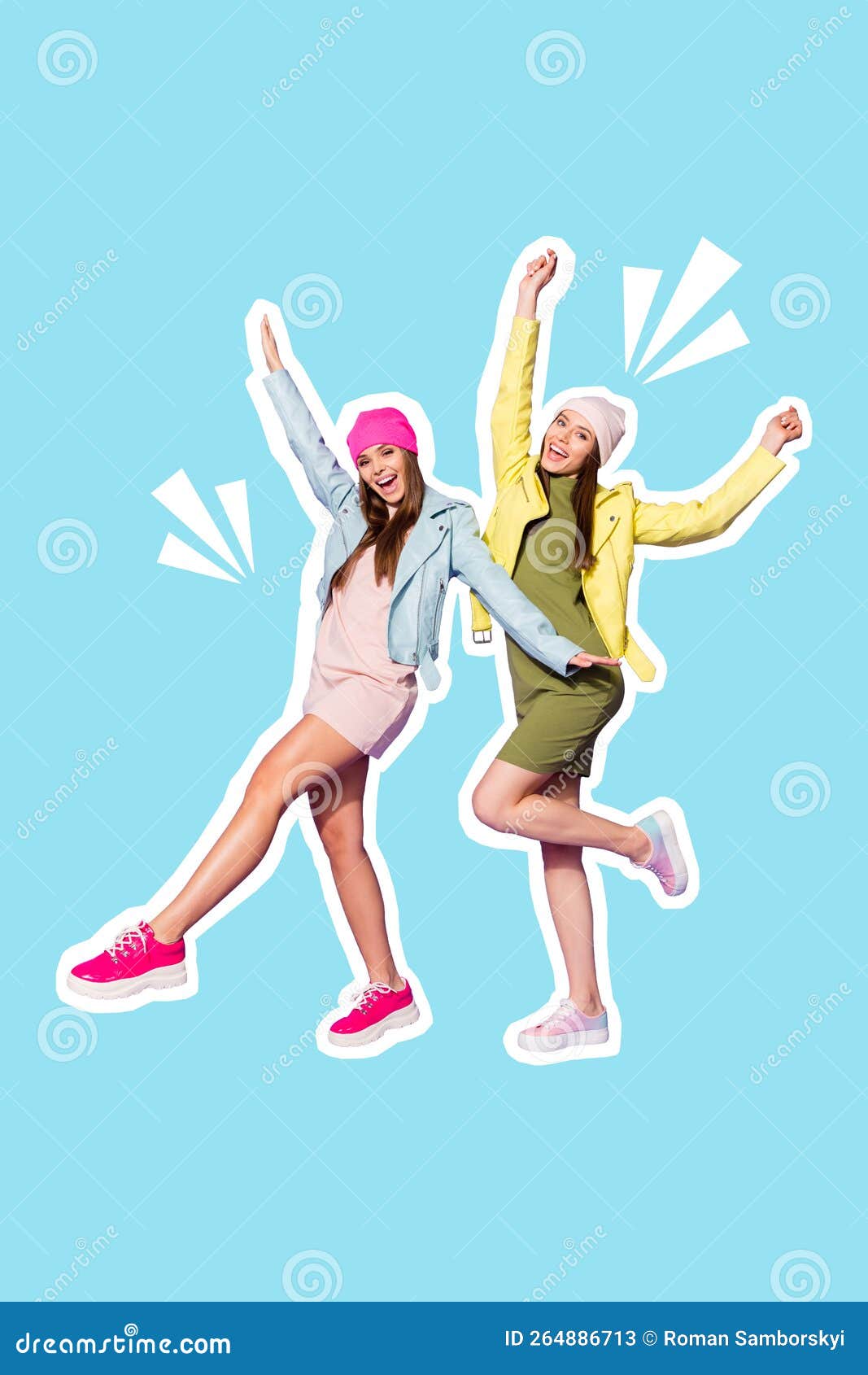 Creative Abstract Collage Template Graphics Image of Funny Funky Ladies ...
