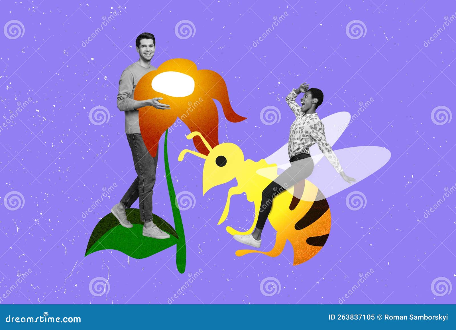 Creative Abstract Collage Template Graphics Image of Lady Flying Bee ...