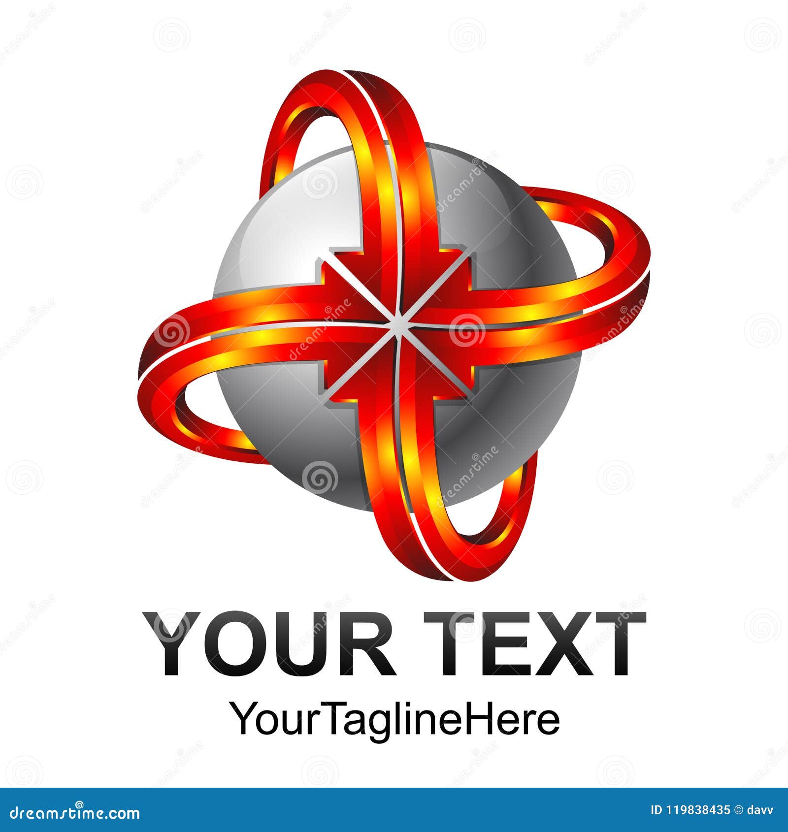 Creative Abstract 3d Sphere Arrow Vector Logo Design Template Element. Colored Silver Red ...