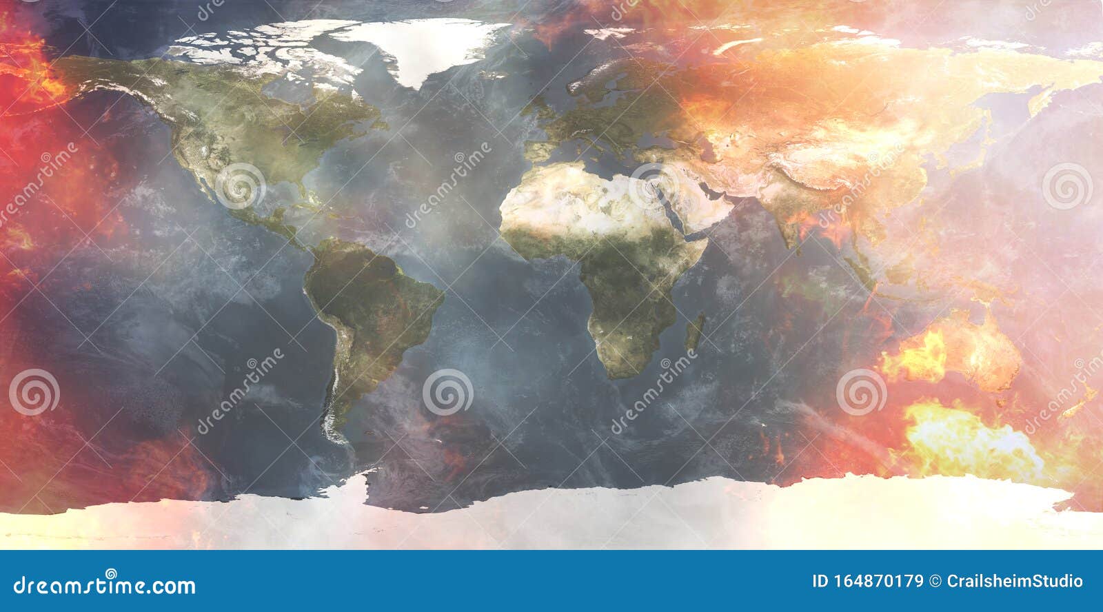 Creative Abstract Fire and Flames at World Map 3d-illustration ...