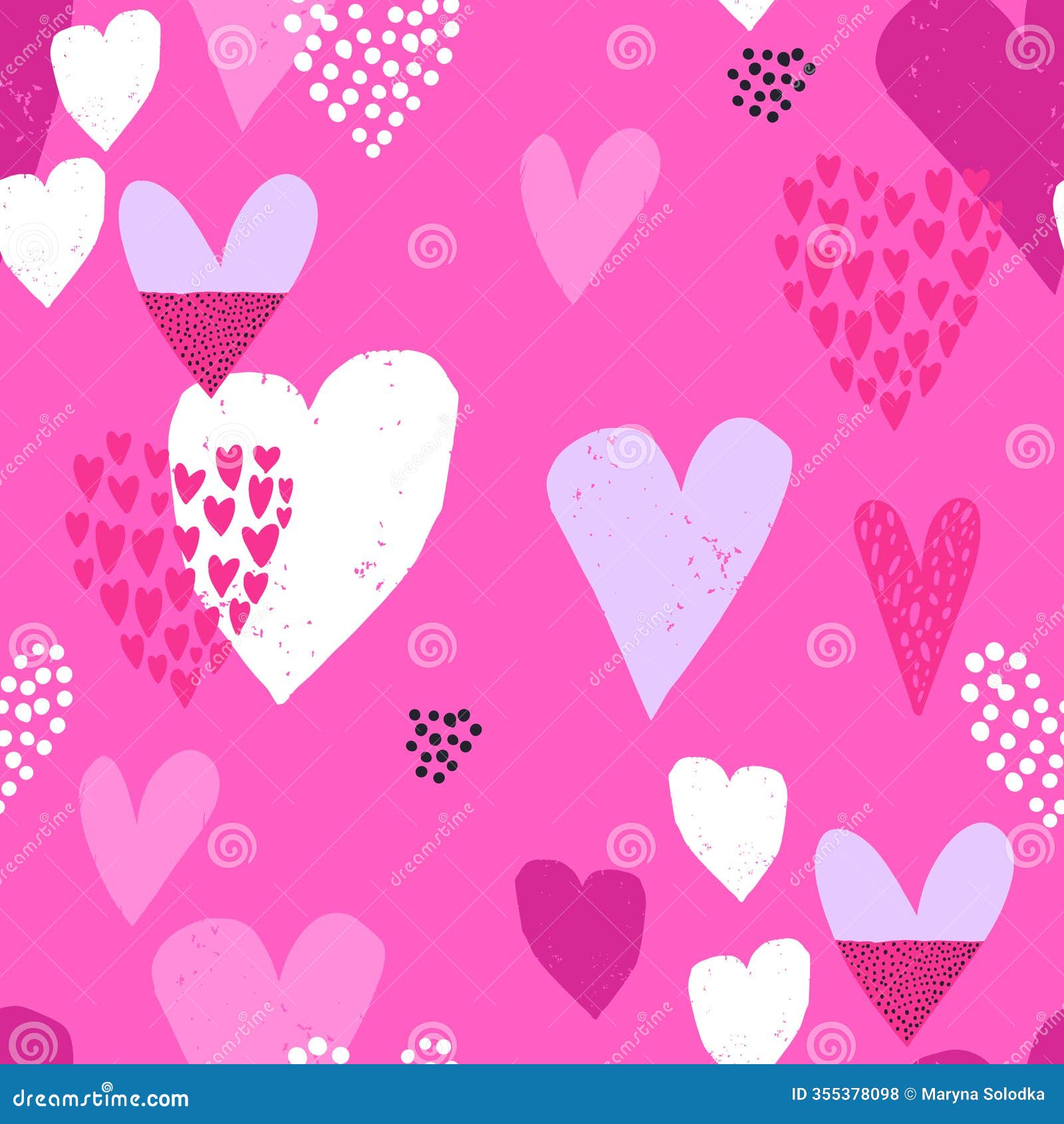 Creative Abstract Seamless Pattern with Pink Hearts. Modern Heart Shape ...