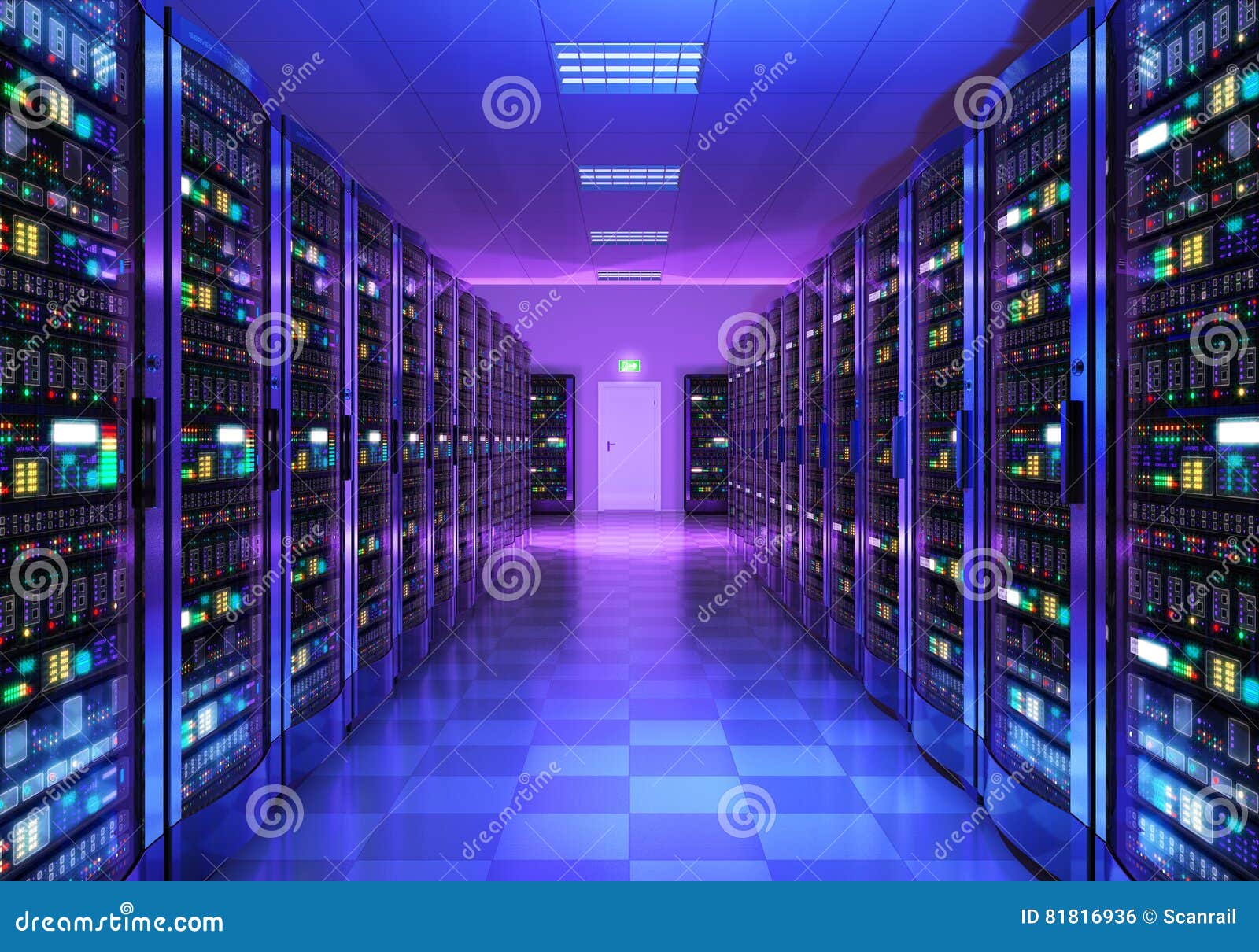 Server Room Interior in Datacenter Stock Illustration - Illustration of ...