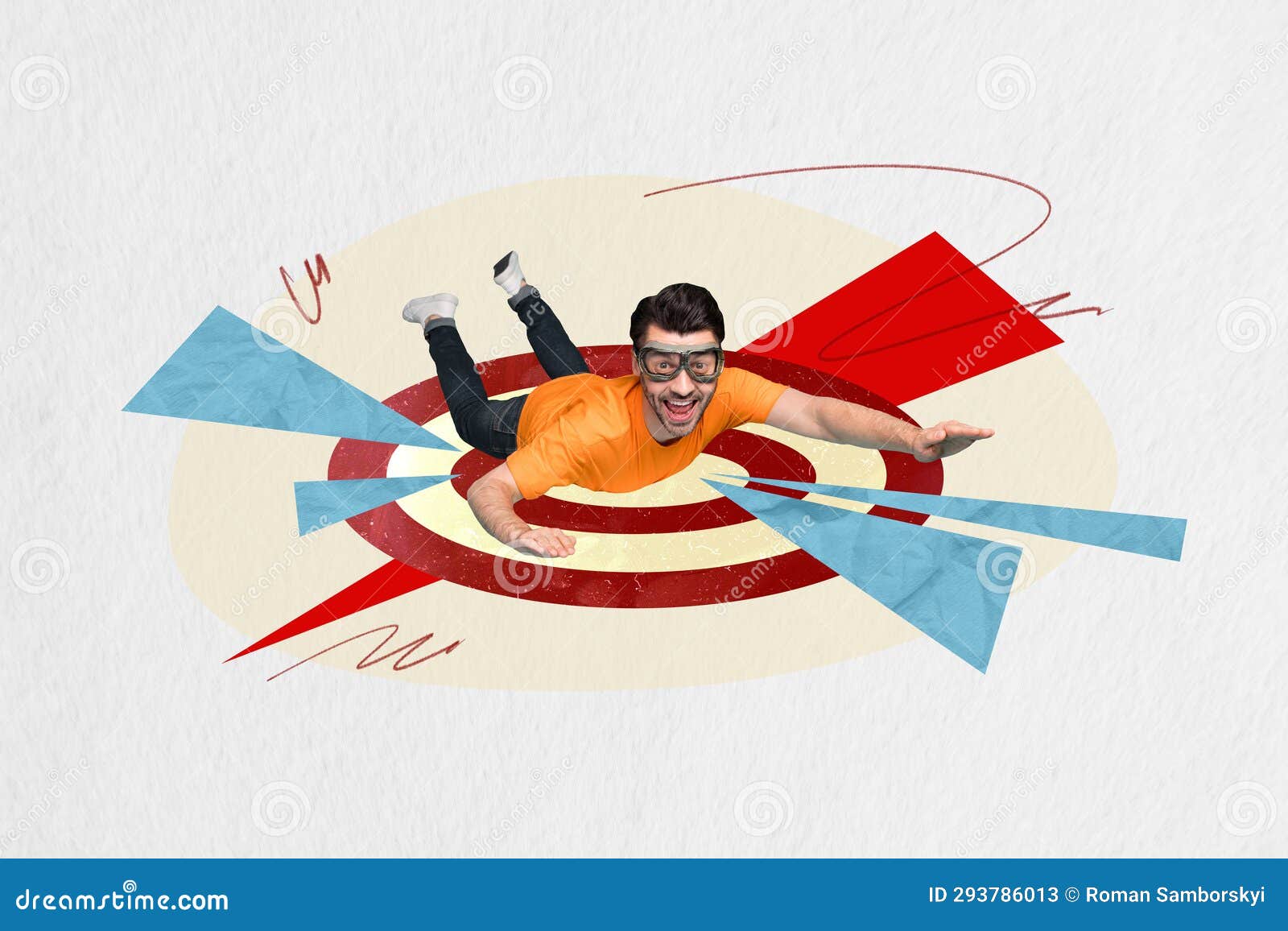 Creative Abstract Template Collage of Excited Energetic Falling Man ...