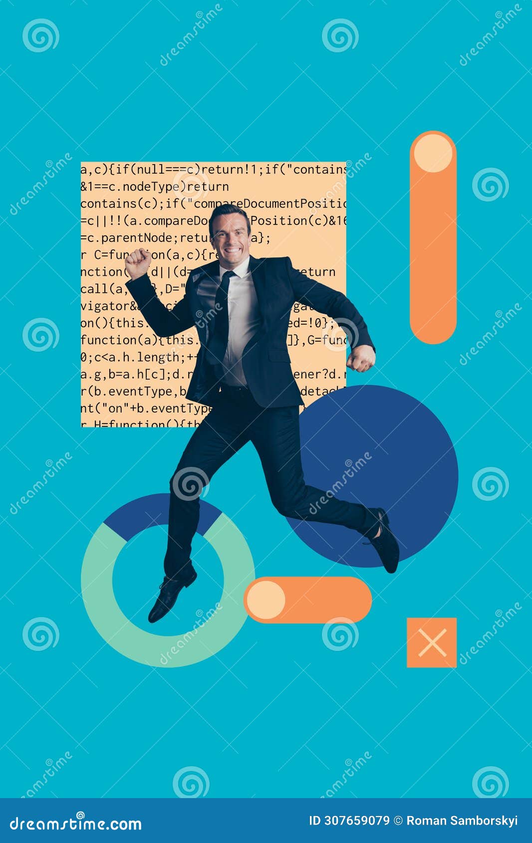 Creative Abstract Template Collage Of Funny Man Programmer Data Science