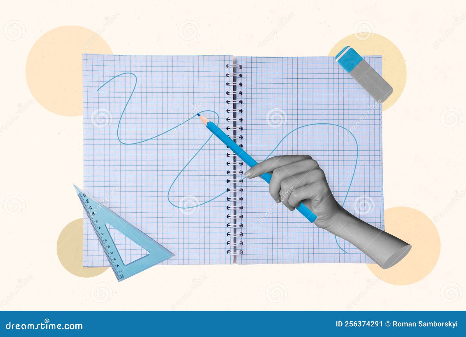 Creative Abstract Template Collage of Hand Hold Pencil Draw Blank Pages ...