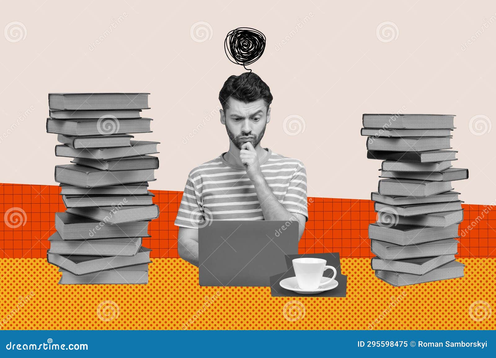 Creative Abstract Template Collage of Serious Thoughtful Minded Man ...