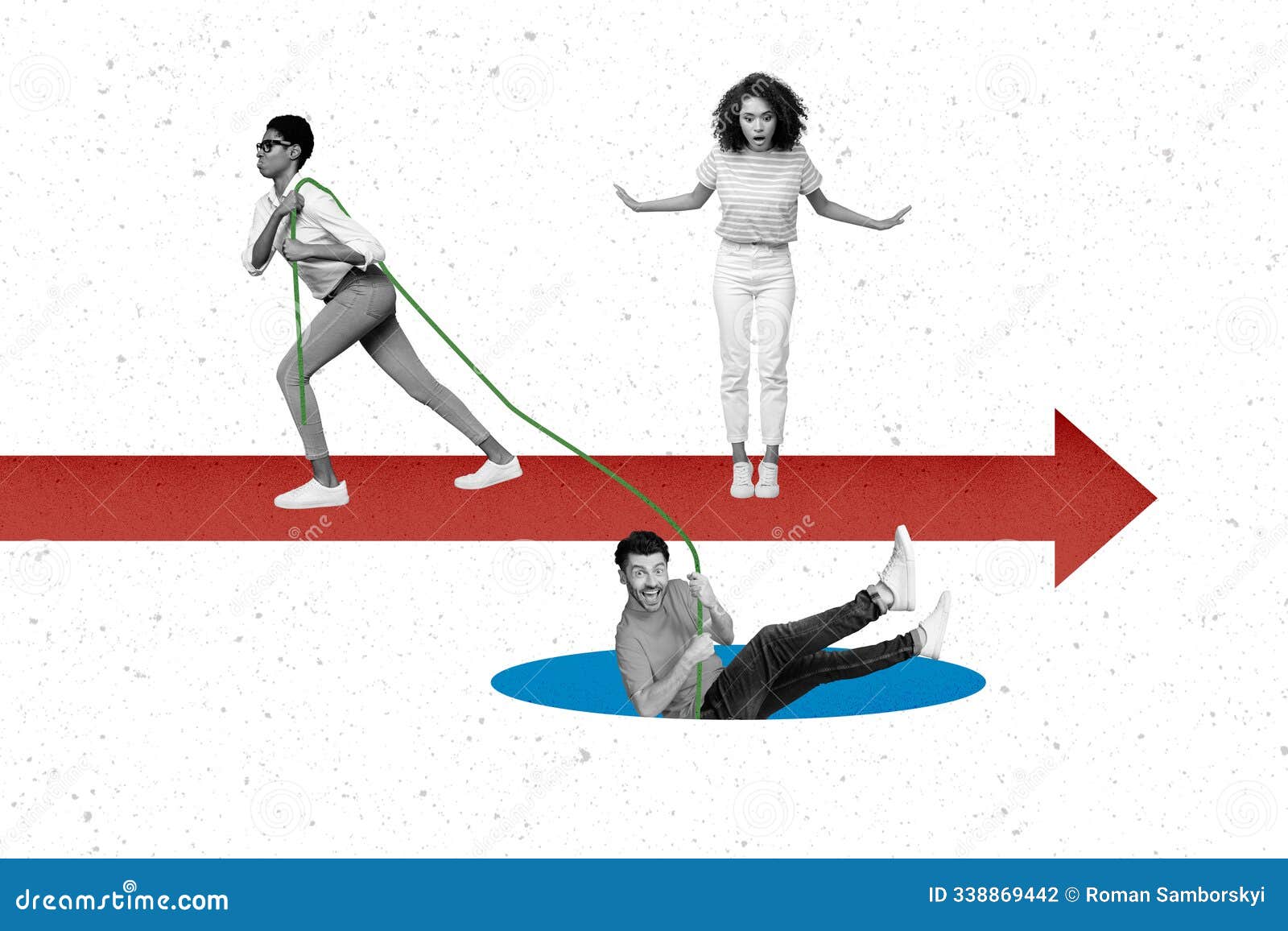 Creative Abstract Template Collage of Teamwork Arrow Point Working ...