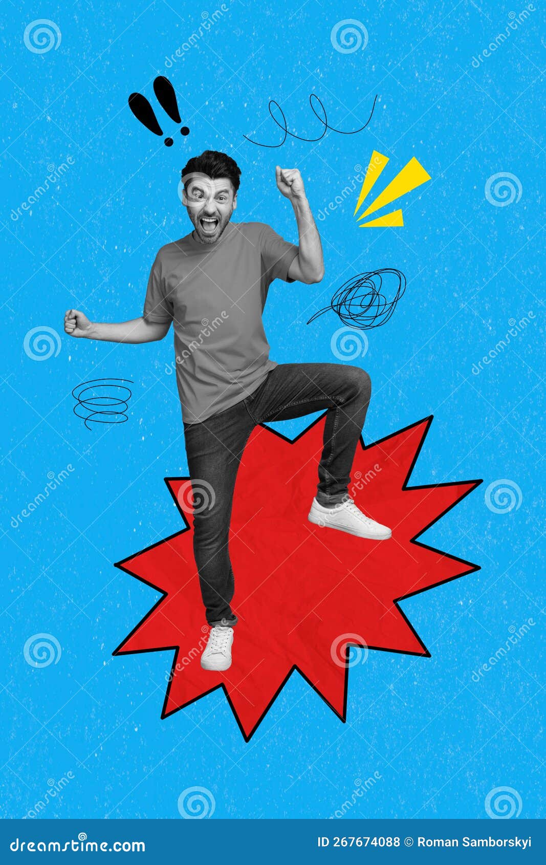 Creative Abstract Template Graphics Collage Image of Angry Guy Shouting ...