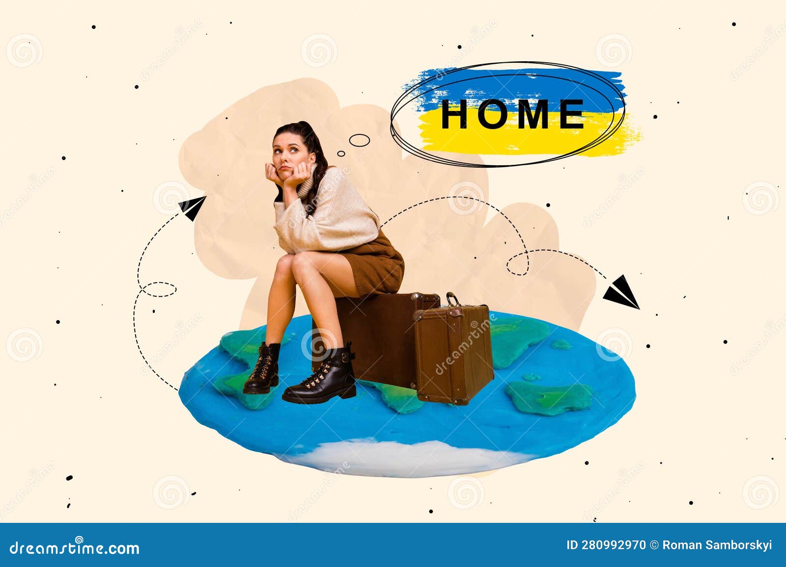 Creative Abstract Template Graphics Collage Image of Dreamy Lady ...