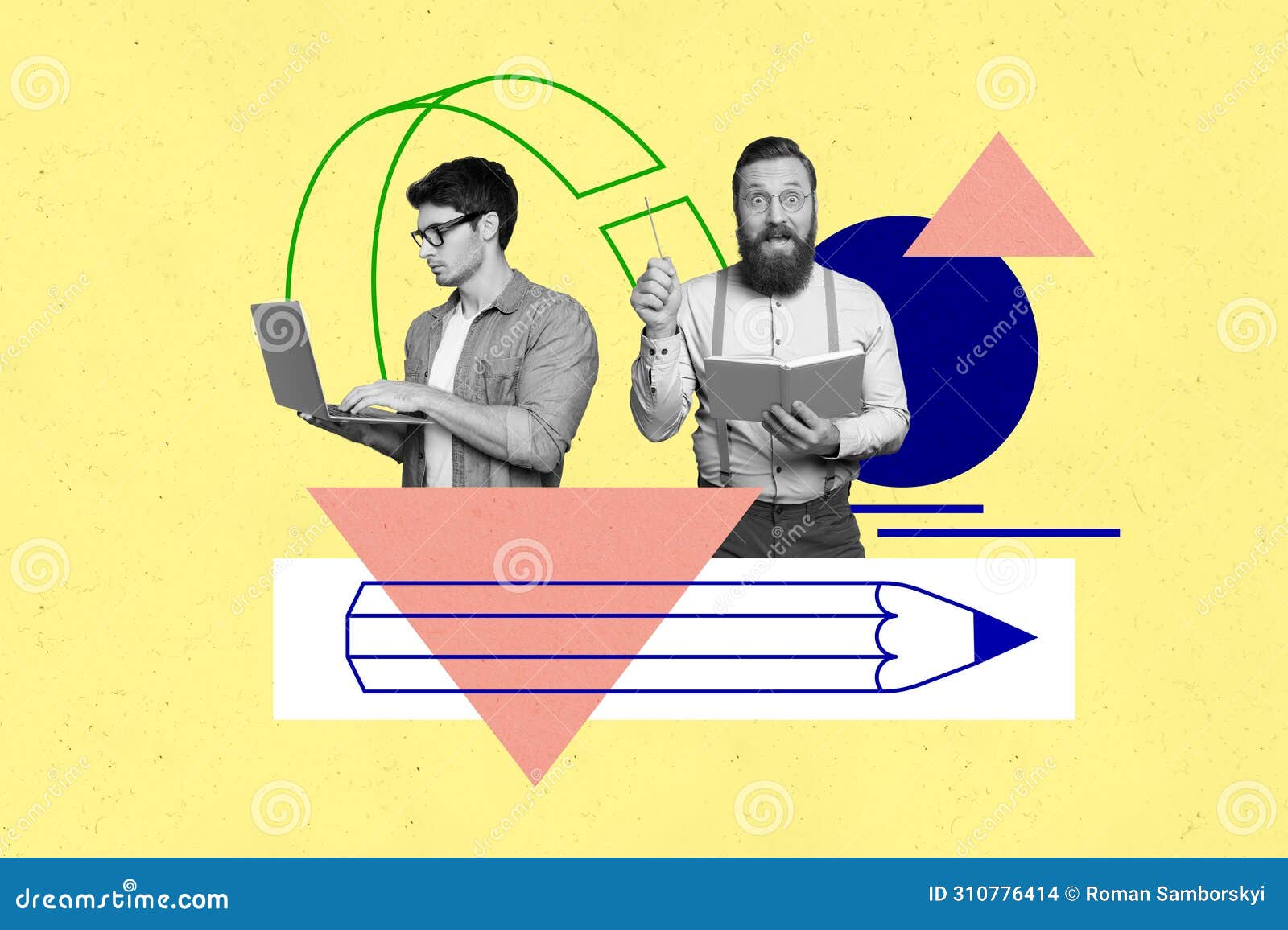 Creative Abstract Template Graphics Collage Image of Excited Colleagues ...